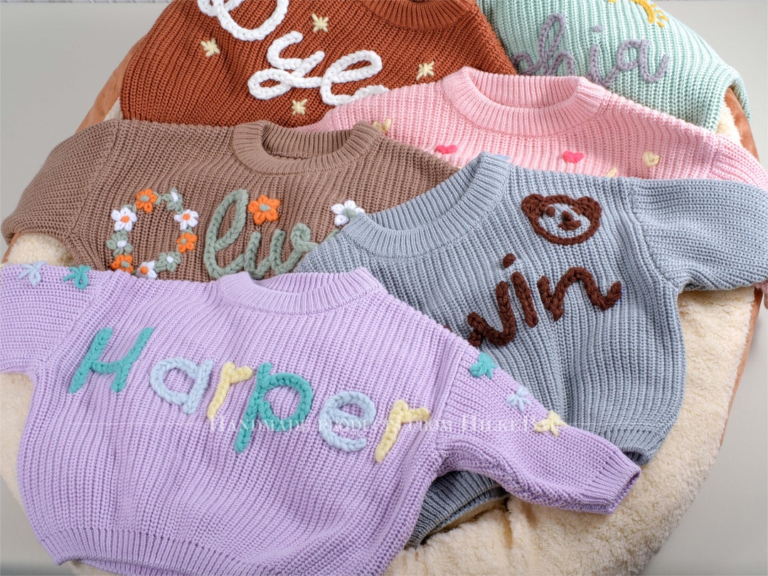 Custom Baby Girl's Sweater Featuring Hand-embroidered Name and Monogram ...