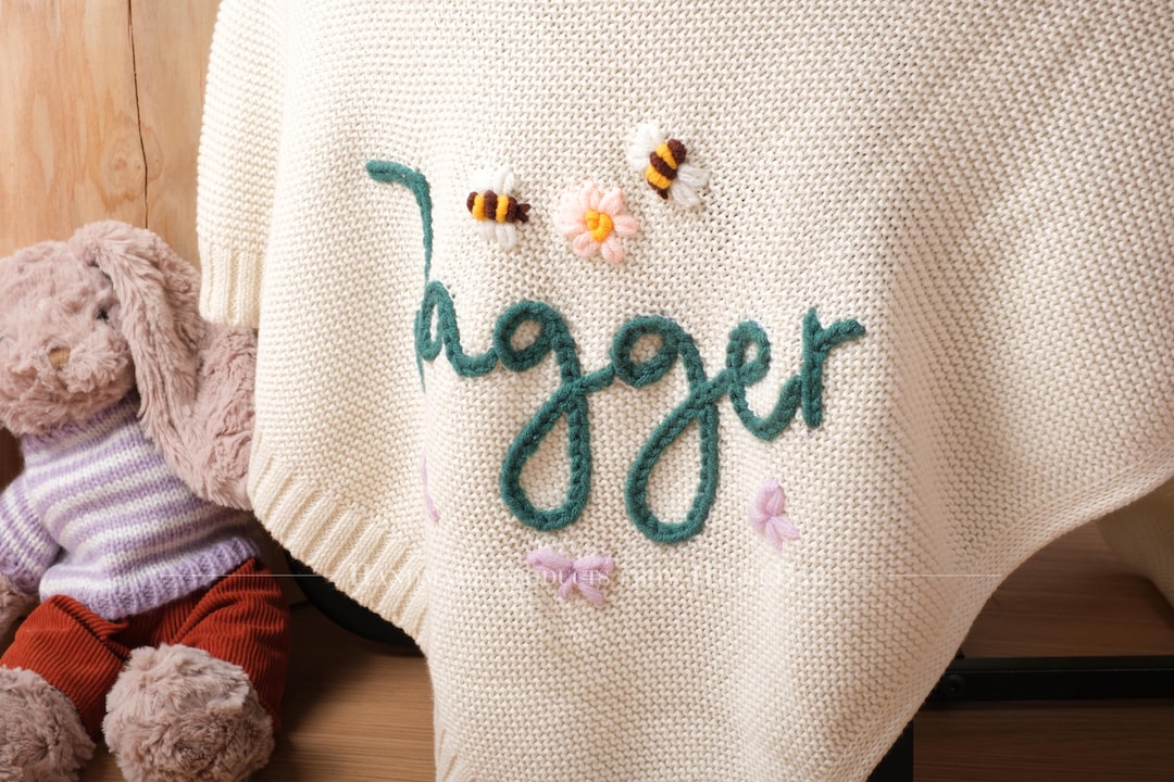 Personalized Hand-embroidered Baby Blanket: Organic Cotton Nursery ...