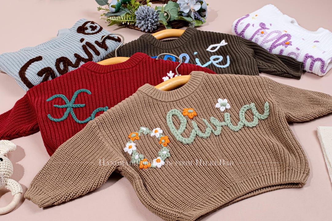 Personalized Baby Sweater: Hand-embroidered Name, Monogrammed Knit - Etsy