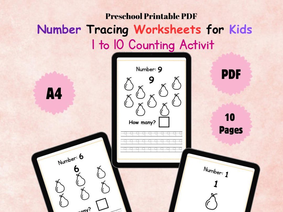 Numbers 1-10 Tracing Worksheet for Kids | Preschool & Kindergarten Math ...
