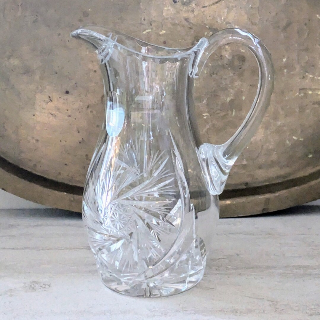 Vintage American Cut Crystal Pitcher Eleanor Hobstars Pinwheels 18 Oz ...