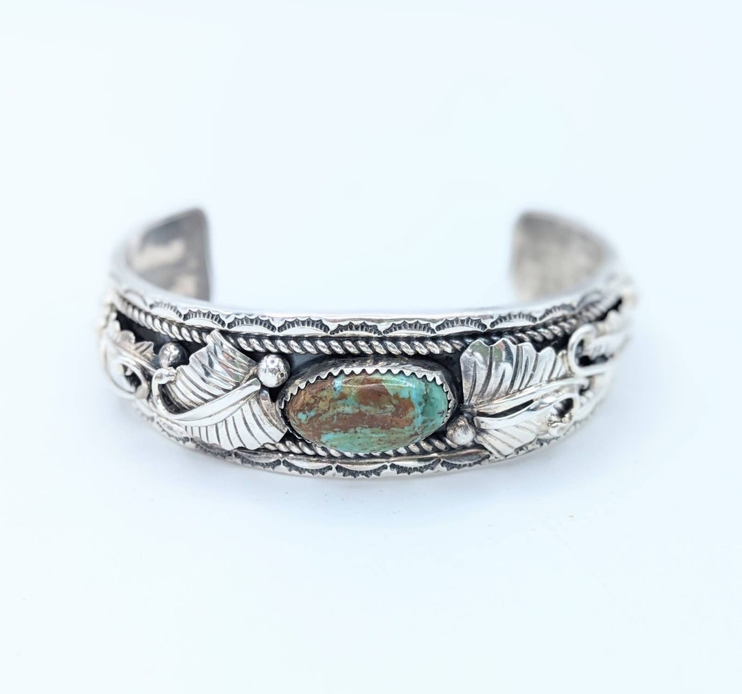 Leonard Nez Navajo Sterling Silver Cuff Set With Royston Turquoise - Etsy