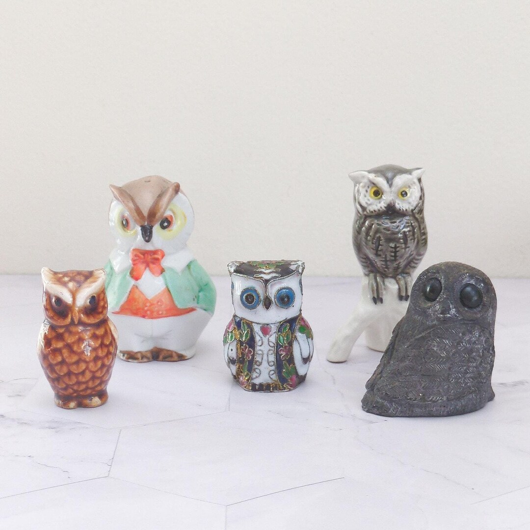 Instant Collection of 5 Miniature Vintage Owls, Mixed Matched Ceramic ...