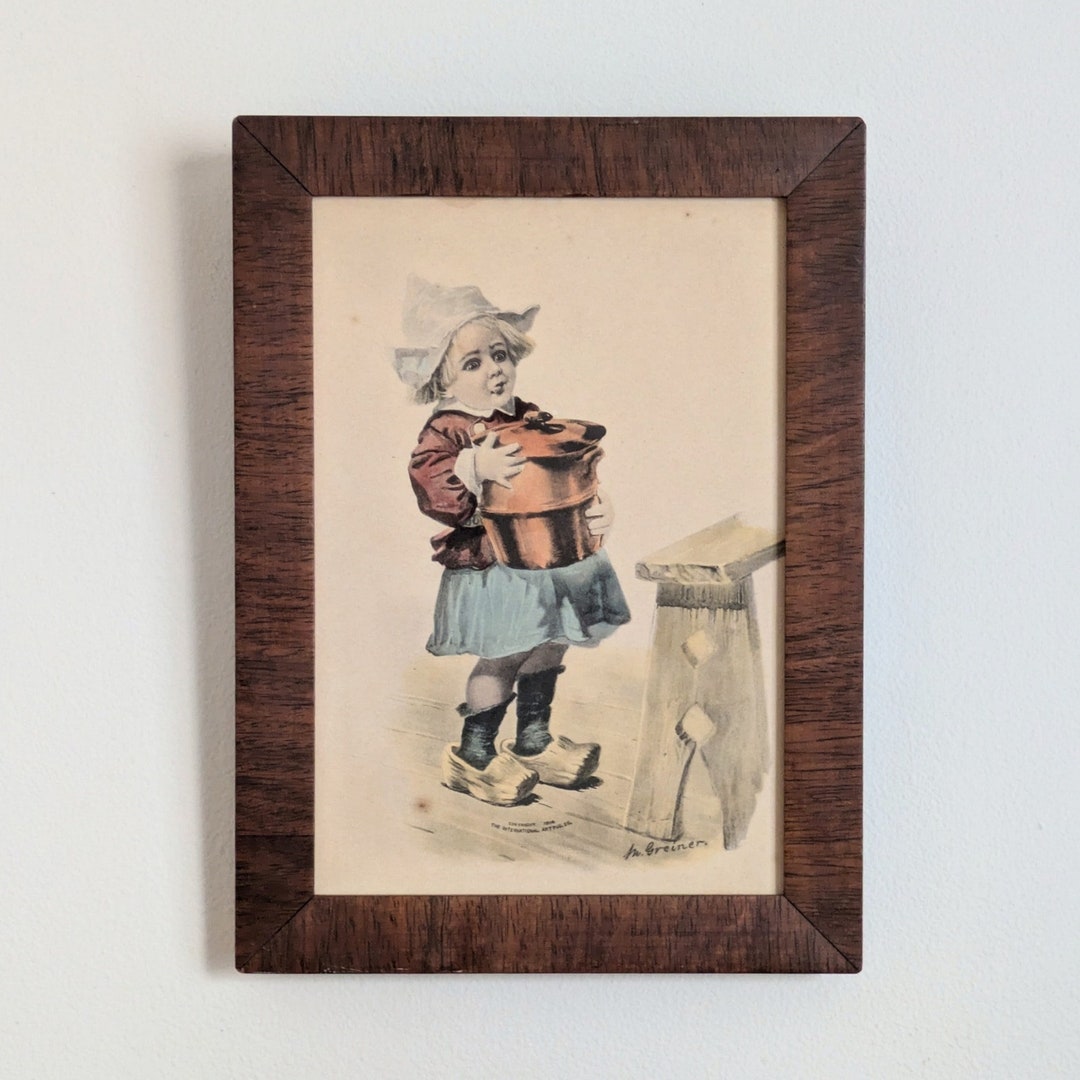 Antique M. Greiner 1906 Framed Print of Dutch Boy Carrying a Pot - Etsy