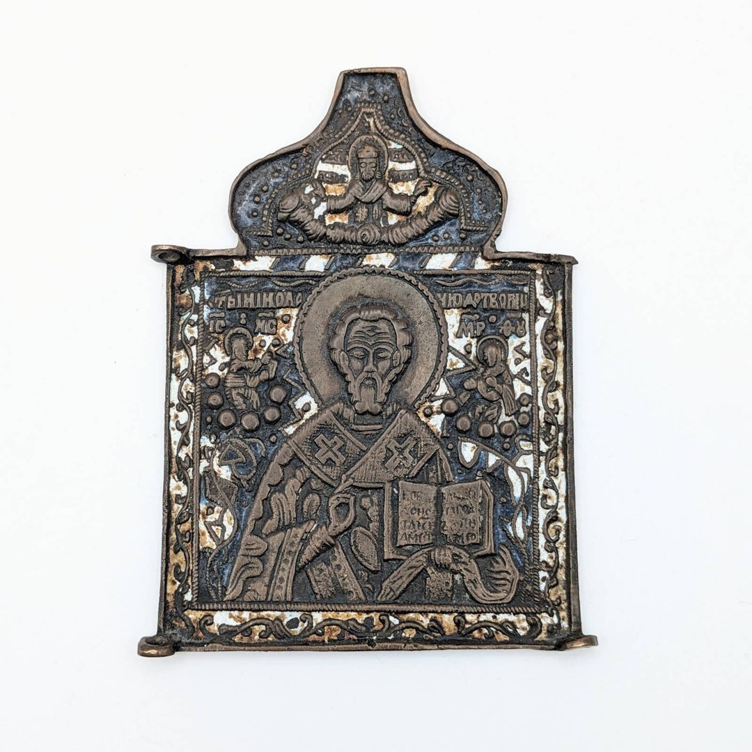 Antique Russian Orthodox Bronze and Enamel Traveler's Icon - Etsy