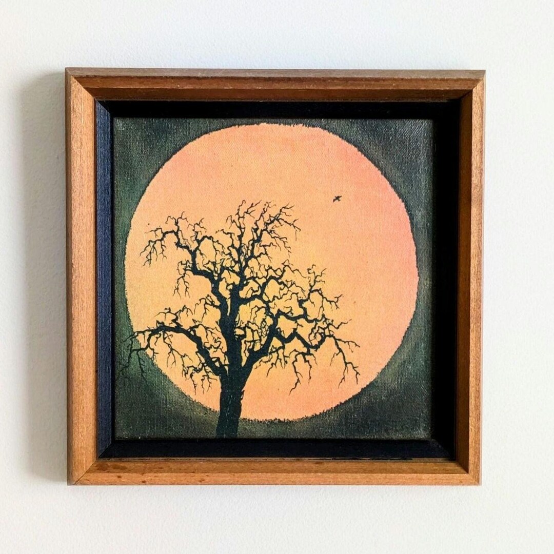 1972 Duane Armstrong Print "orange Moon and Tree" Signed and Framed - Etsy