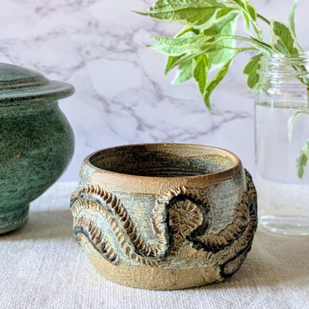 Small Vintage Studio Pottery Bowl or Planter With Organic Squiggle ...