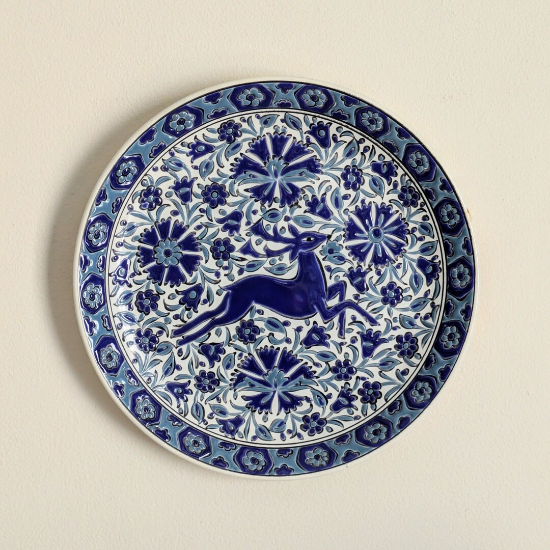 Vintage Rodos Keramik Greek Plate With Blue and White Leaping Deer and ...