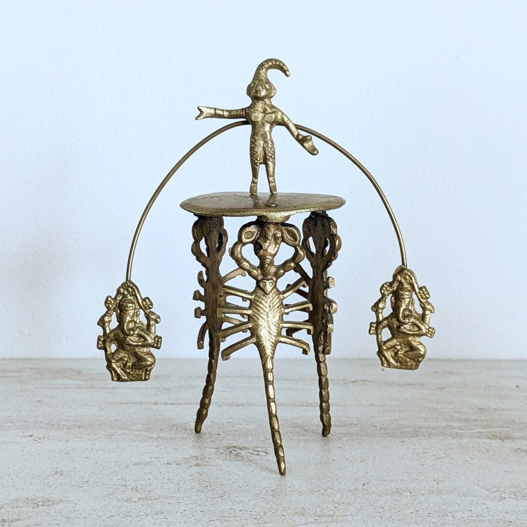 Vintage Kinetic Brass Figure on Scorpion Stand With Ganesha Elephant ...