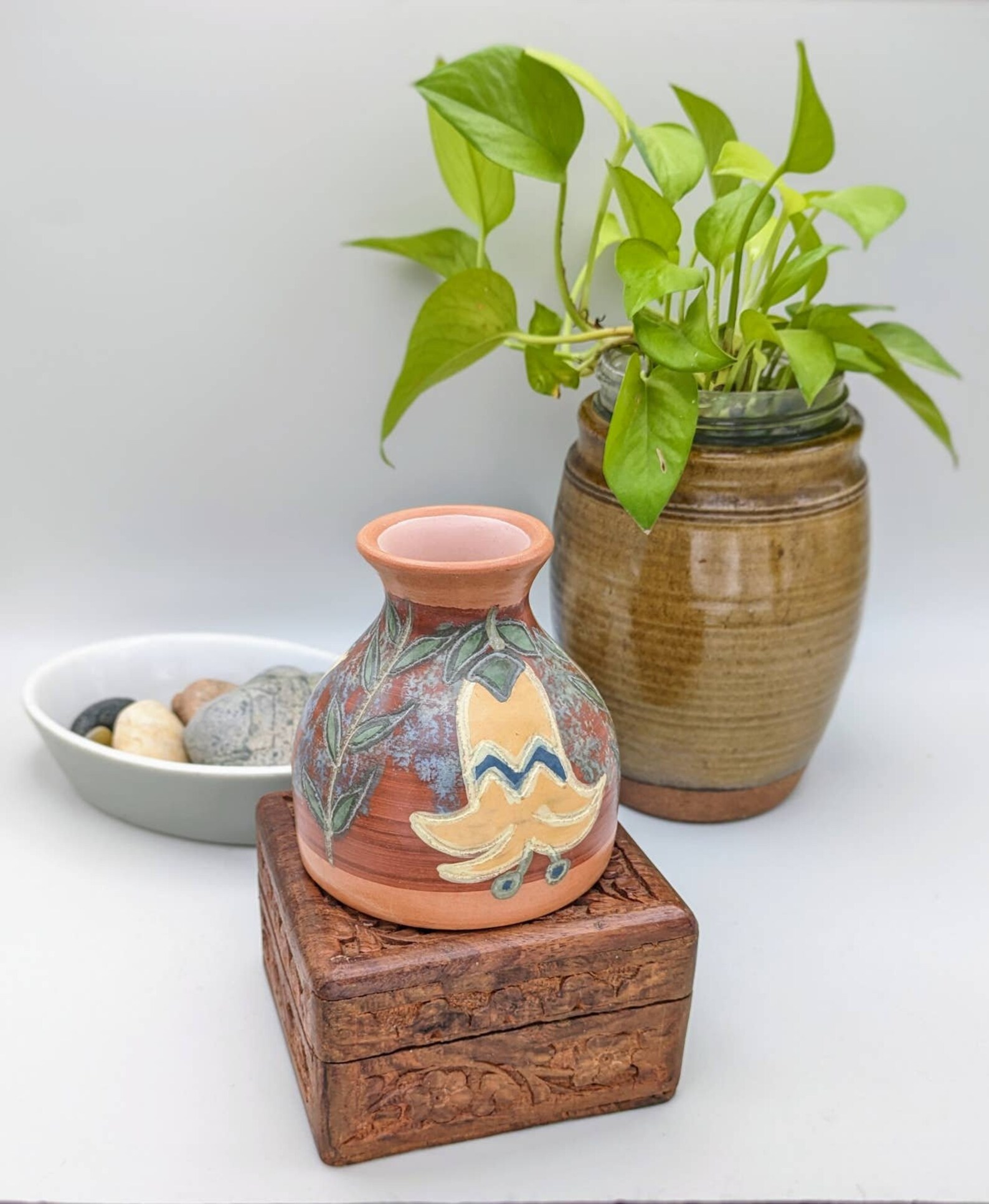 Pablo Seminario Peruvian Pottery Bud Vase With Hand Painted Flowers - Etsy
