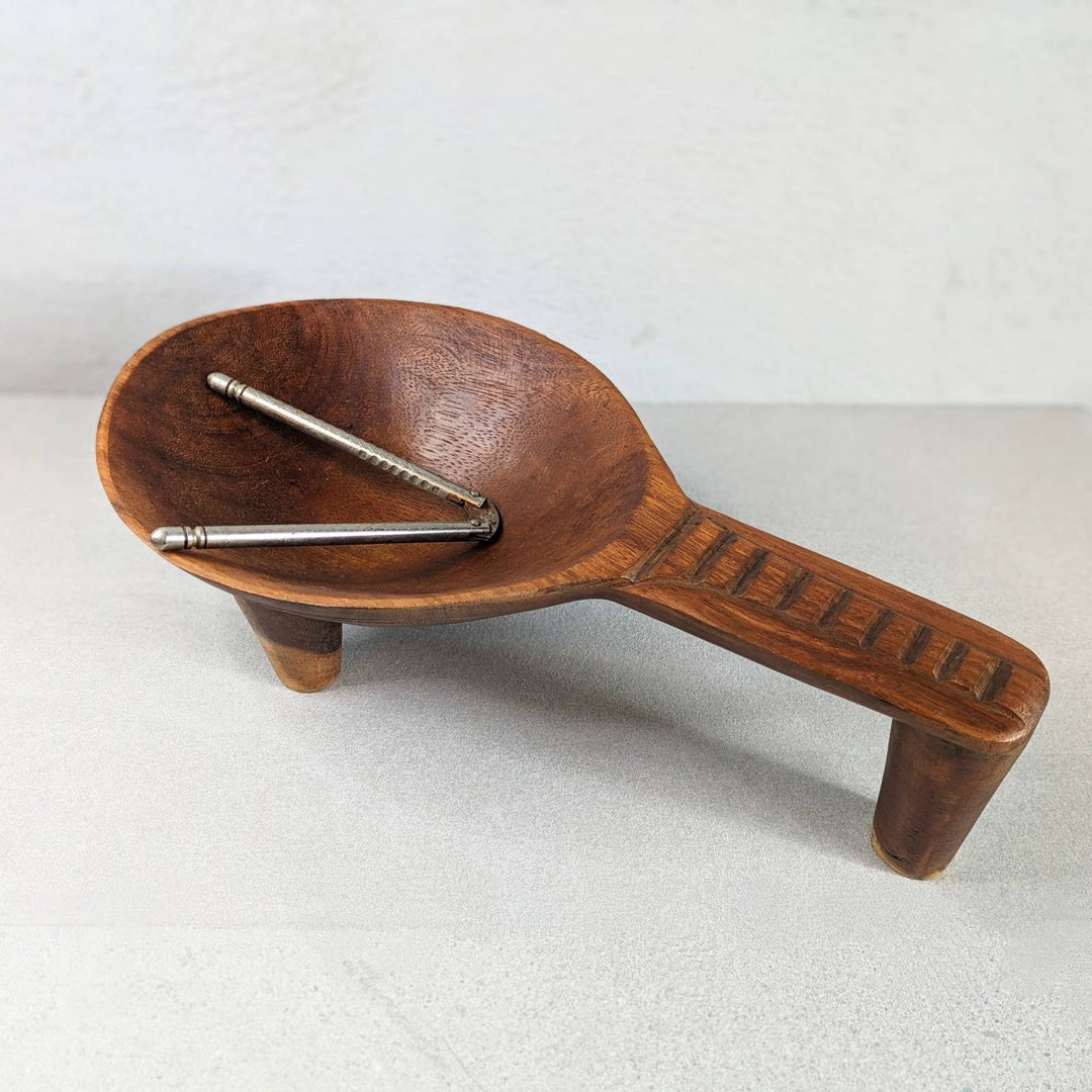 Vintage Rustic Carved Footed Wooden Nut Bowl With Nutcracker - Etsy