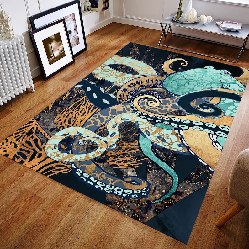 Octopus Rug, Wild Animal Rug, Underwater Creature Rug, Artistic Rug ...