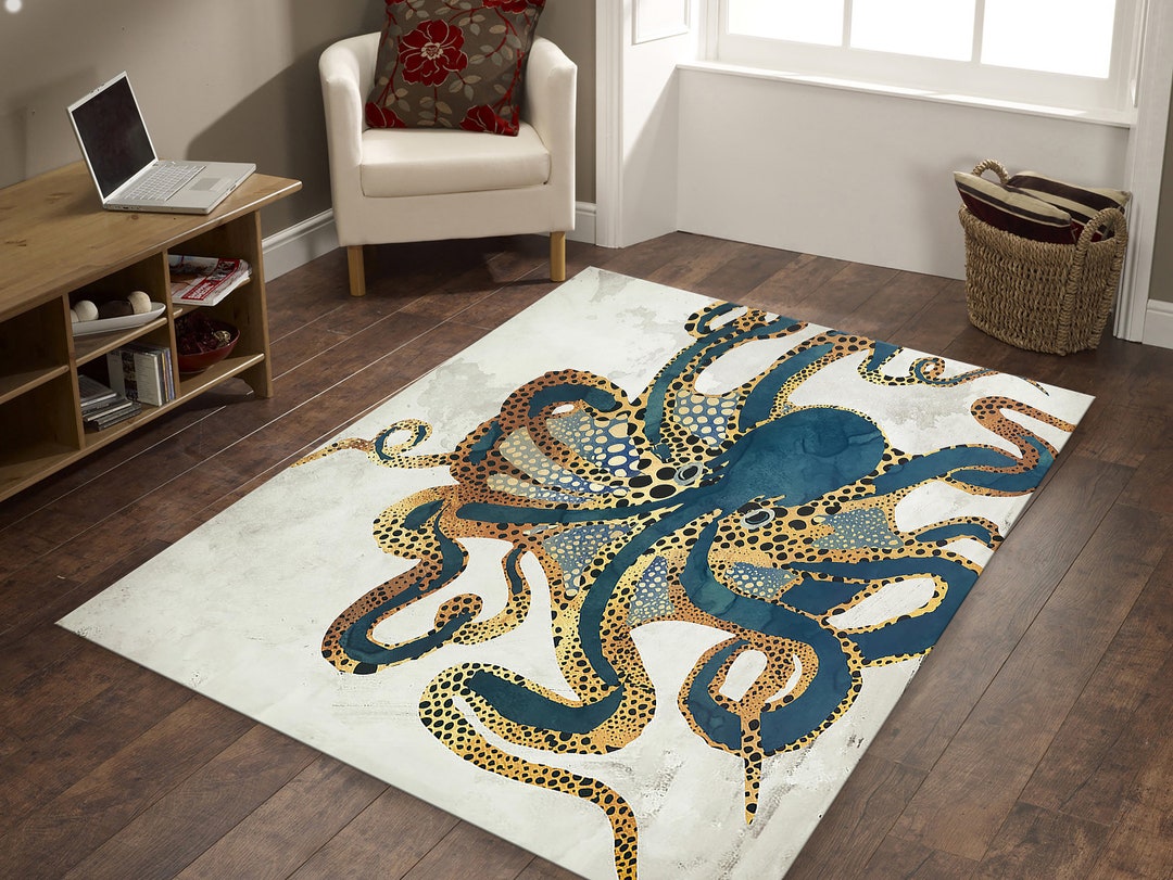 Octopus Rug, Wild Animal Rug, Underwater Creature Rug, Artistic Rug ...