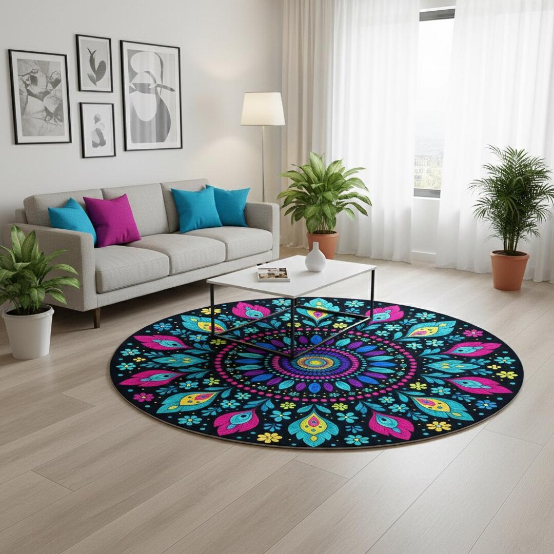Vibrant Color Splash Rug – Blue, Yellow, Pink & Purple Visual Symphony ...