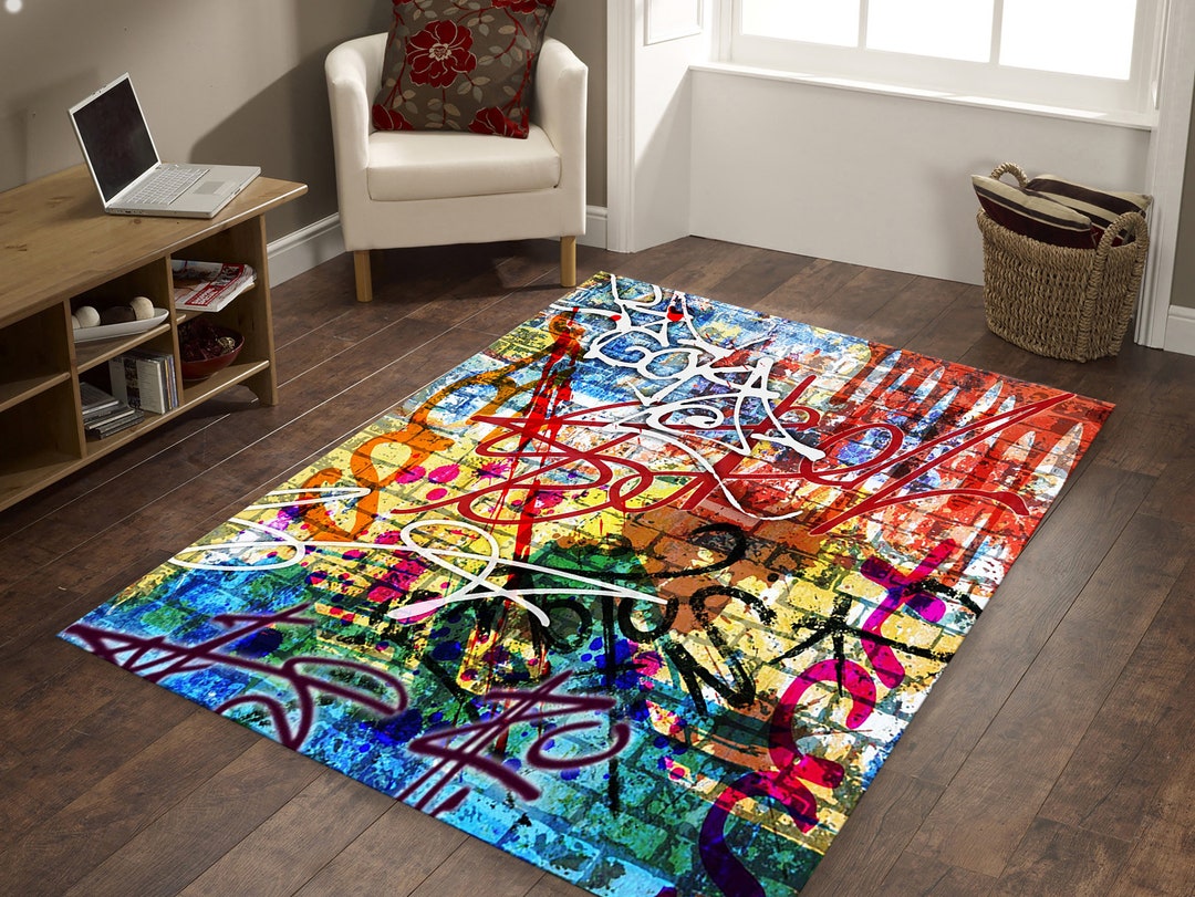 Graffiti Rug, Street Art Rug, Grafiti Carpet, Light Colored Rug ...
