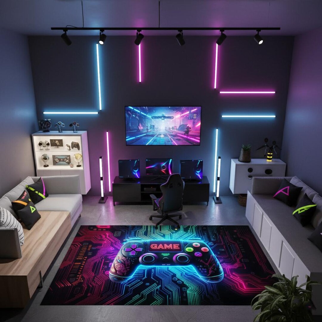 Gaming Rug for Gamers - Video Game Themed Carpet for Arcade Room ...
