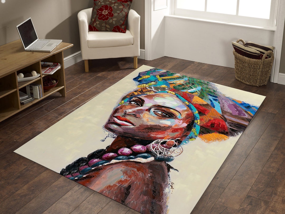African Lady Rug, Black Woman Rug,artistic Rug, Picture Rug, Artistic ...