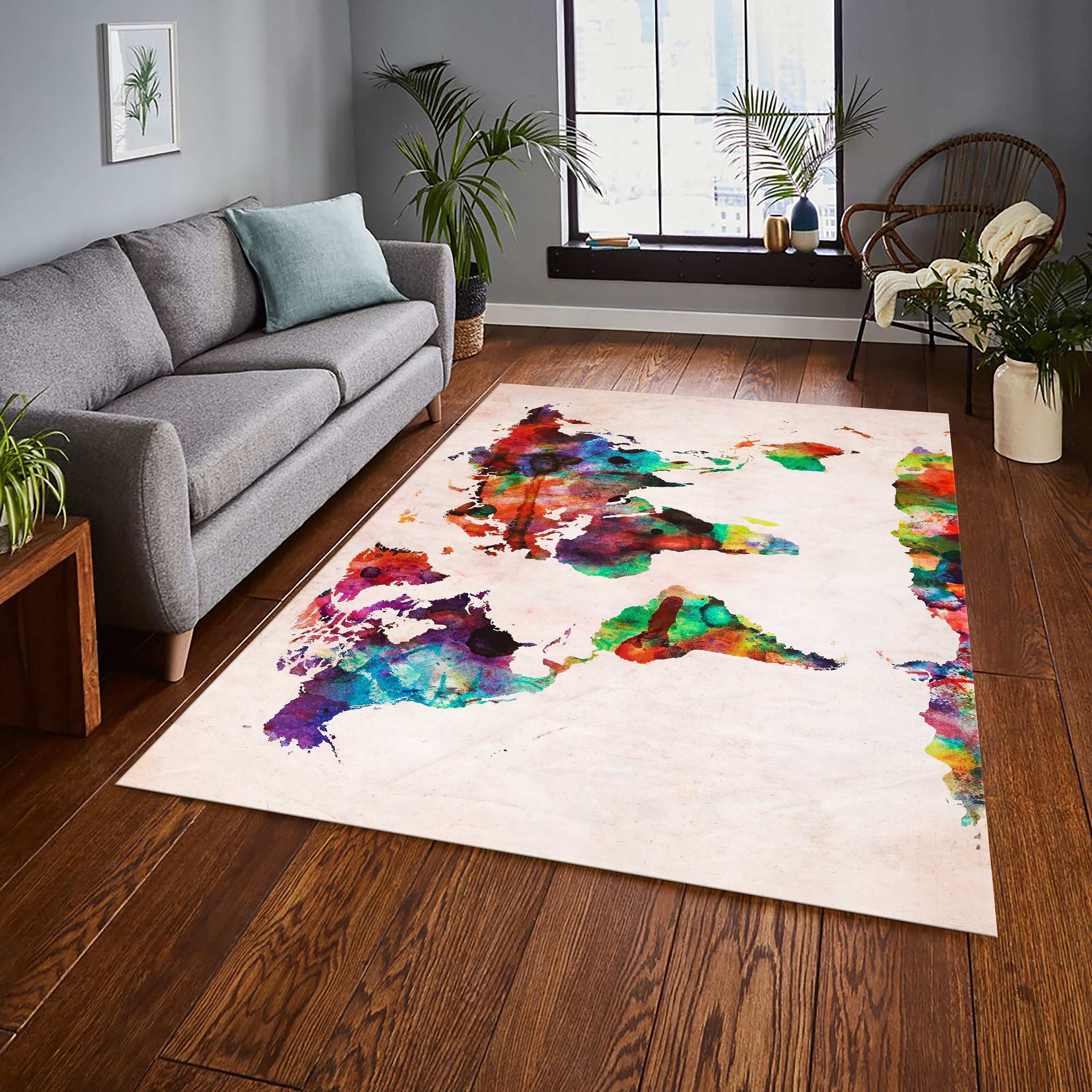 World Map Rug World Map Carpet Vibrant Colored Rug - Etsy