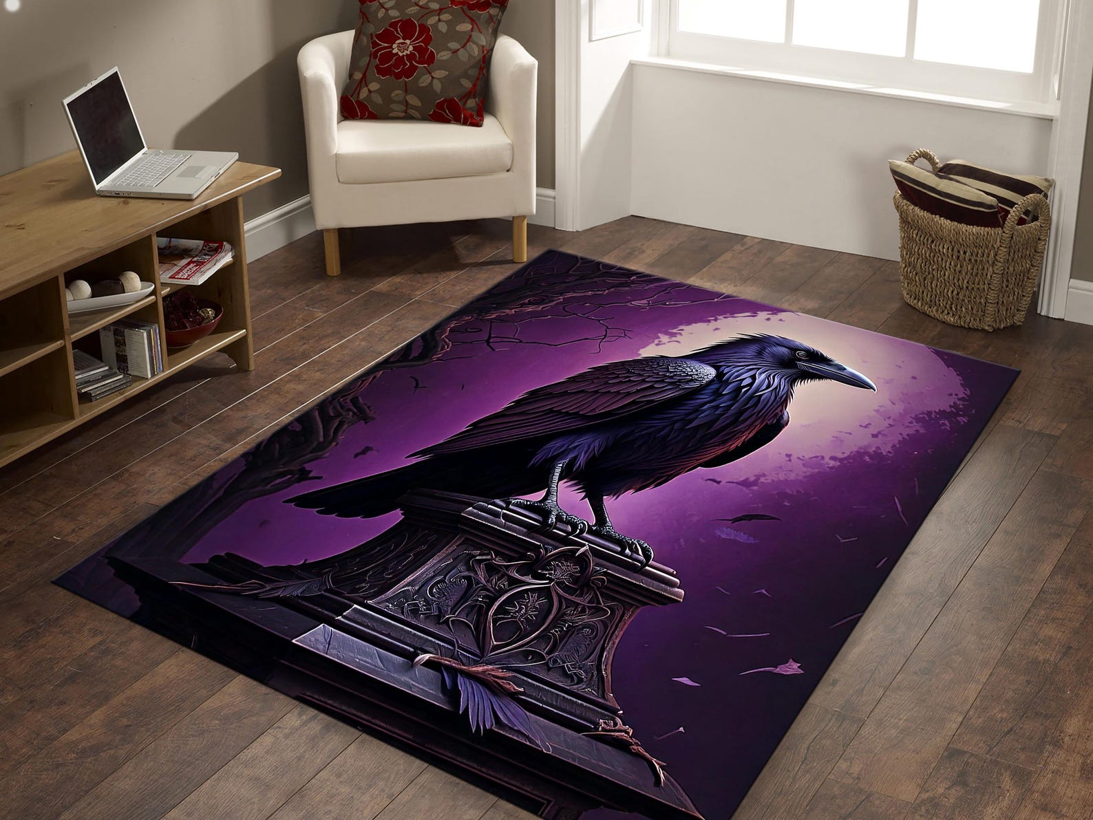 Gothic Raven Rug – Dark Purple Carpet With Mystical Crow Design - Etsy
