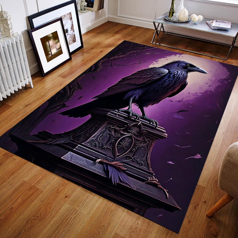 Gothic Raven Rug – Dark Purple Carpet With Mystical Crow Design - Etsy