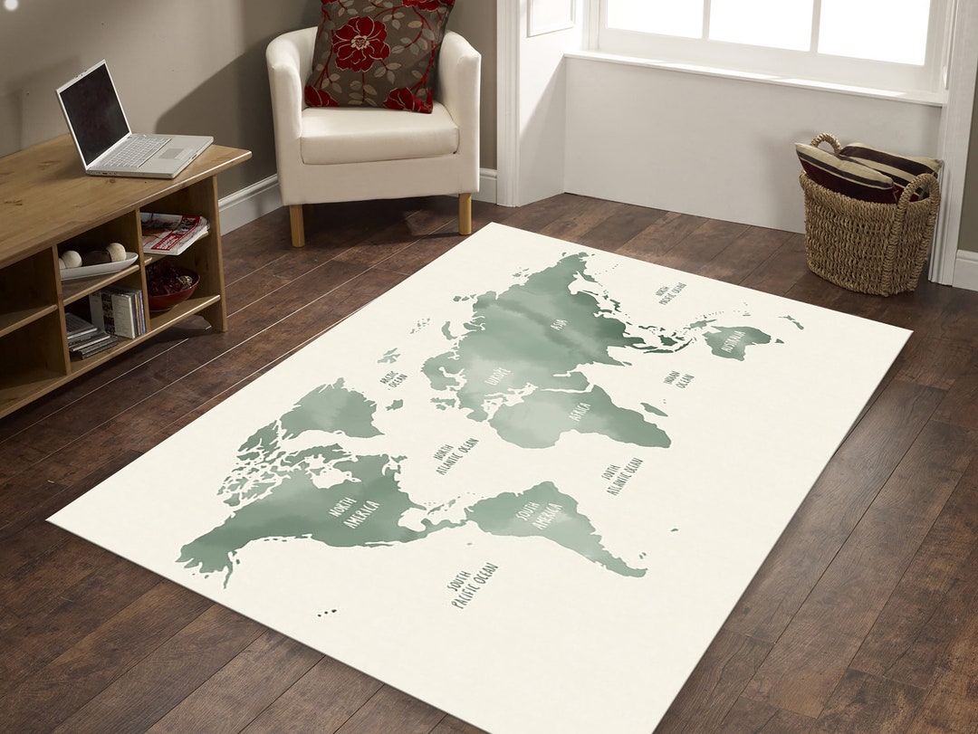 World Map Rug, Rug With World Map, Light Colored Rug,multicolored Rug ...