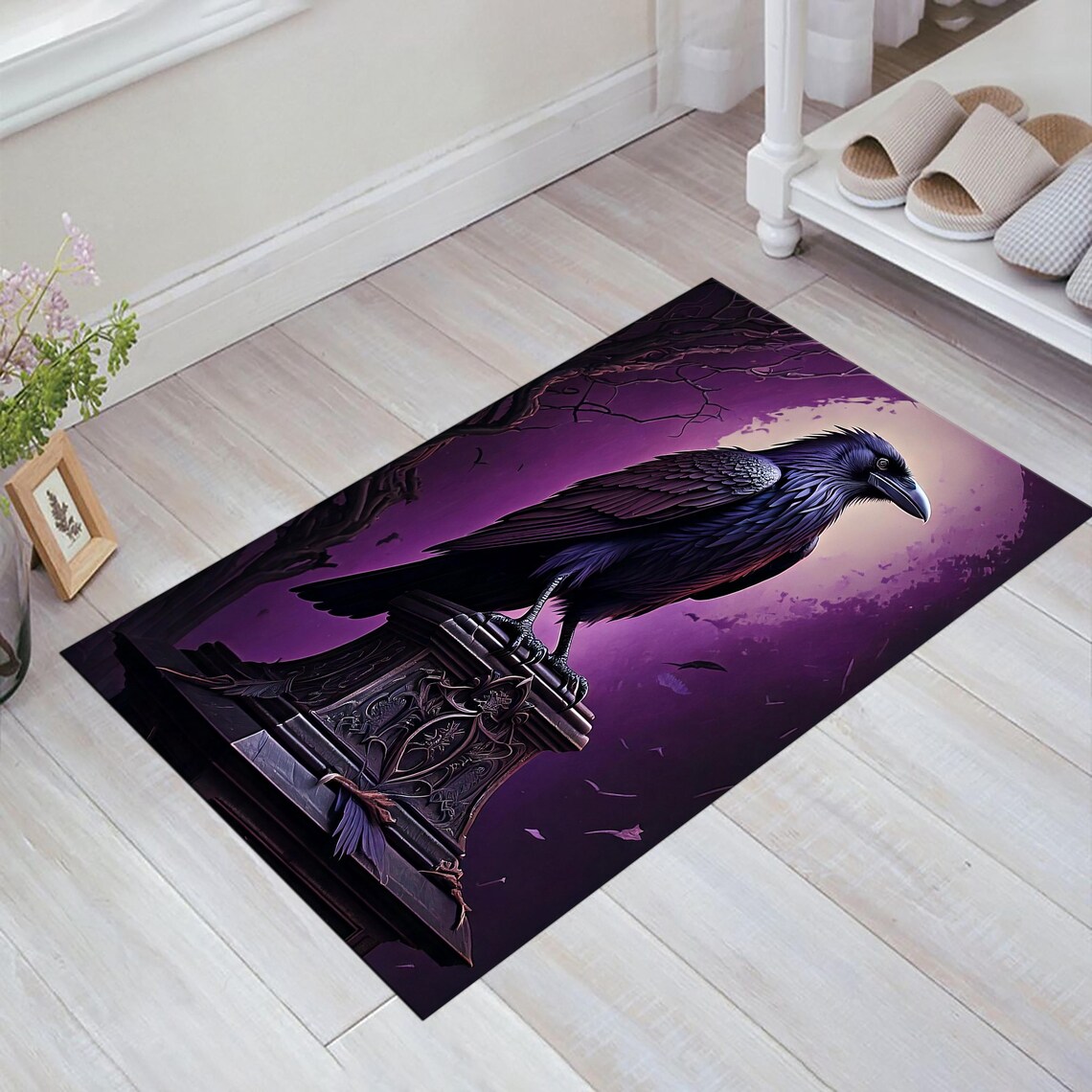 Gothic Raven Rug – Dark Purple Carpet With Mystical Crow Design - Etsy