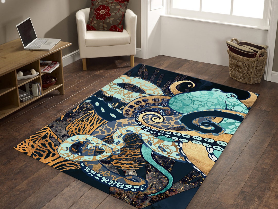 Octopus Rug, Wild Animal Rug, Underwater Creature Rug, Artistic Rug ...