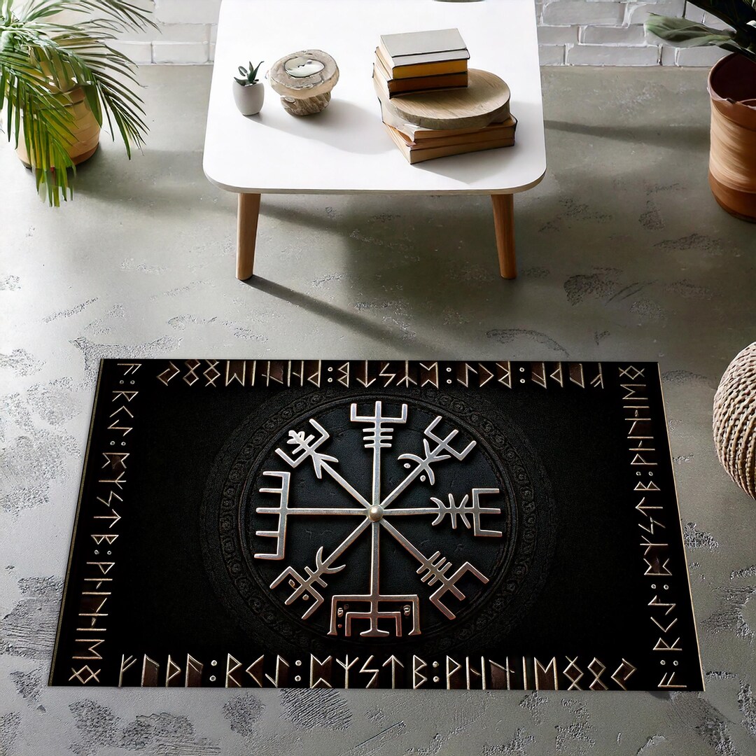 Vegvisir Viking Rug – Norse Mythology Compass Carpet, Nordic Shield Rug ...