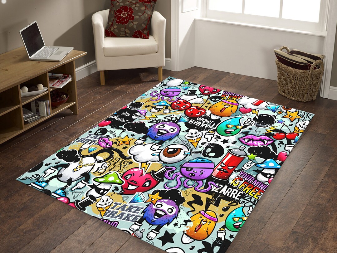 Graffiti Rug, Street Art Rug, Grafiti Carpet, Light Colored Rug ...