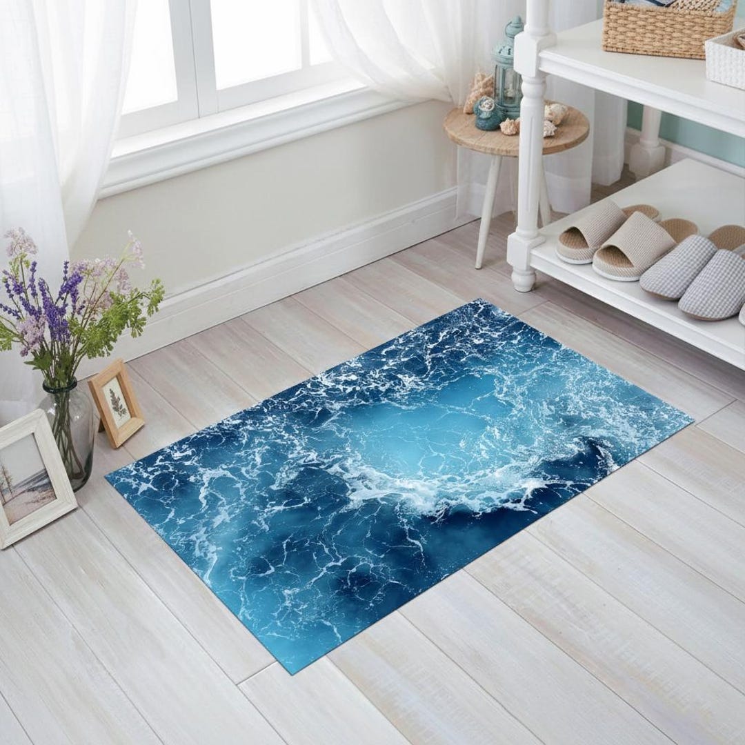 Handmade Azure Ocean Wave Rug: 3D Water Texture, Coastal Decor - Etsy