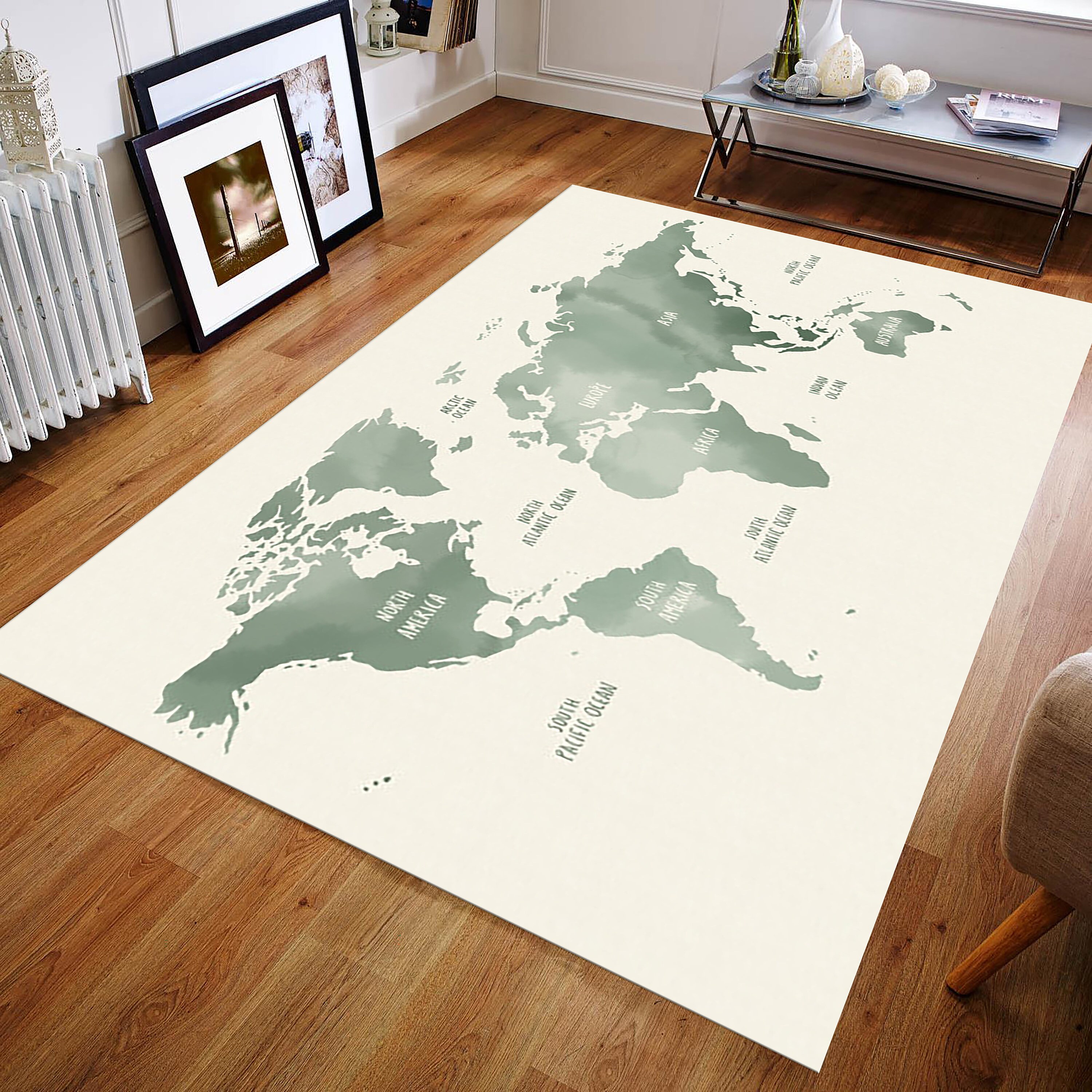 World Map Rug, Rug With World Map, Light Colored Rug,multicolored Rug ...