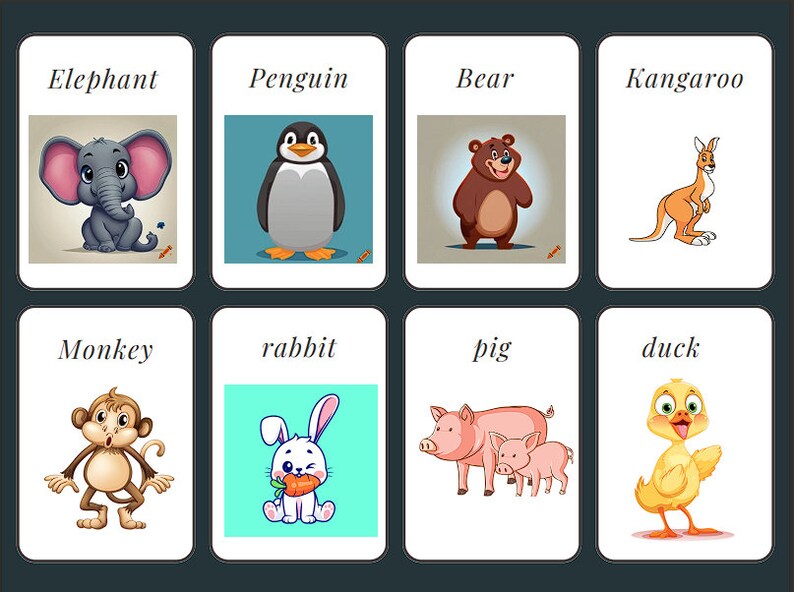 Animal Flashcards for Kids - Etsy