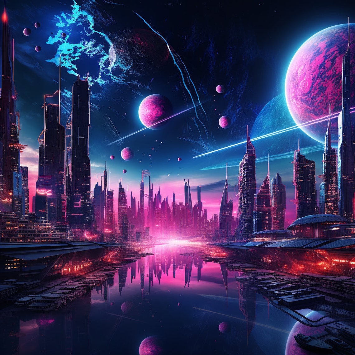 Digital Cyber City Wallpaper Prints - Etsy