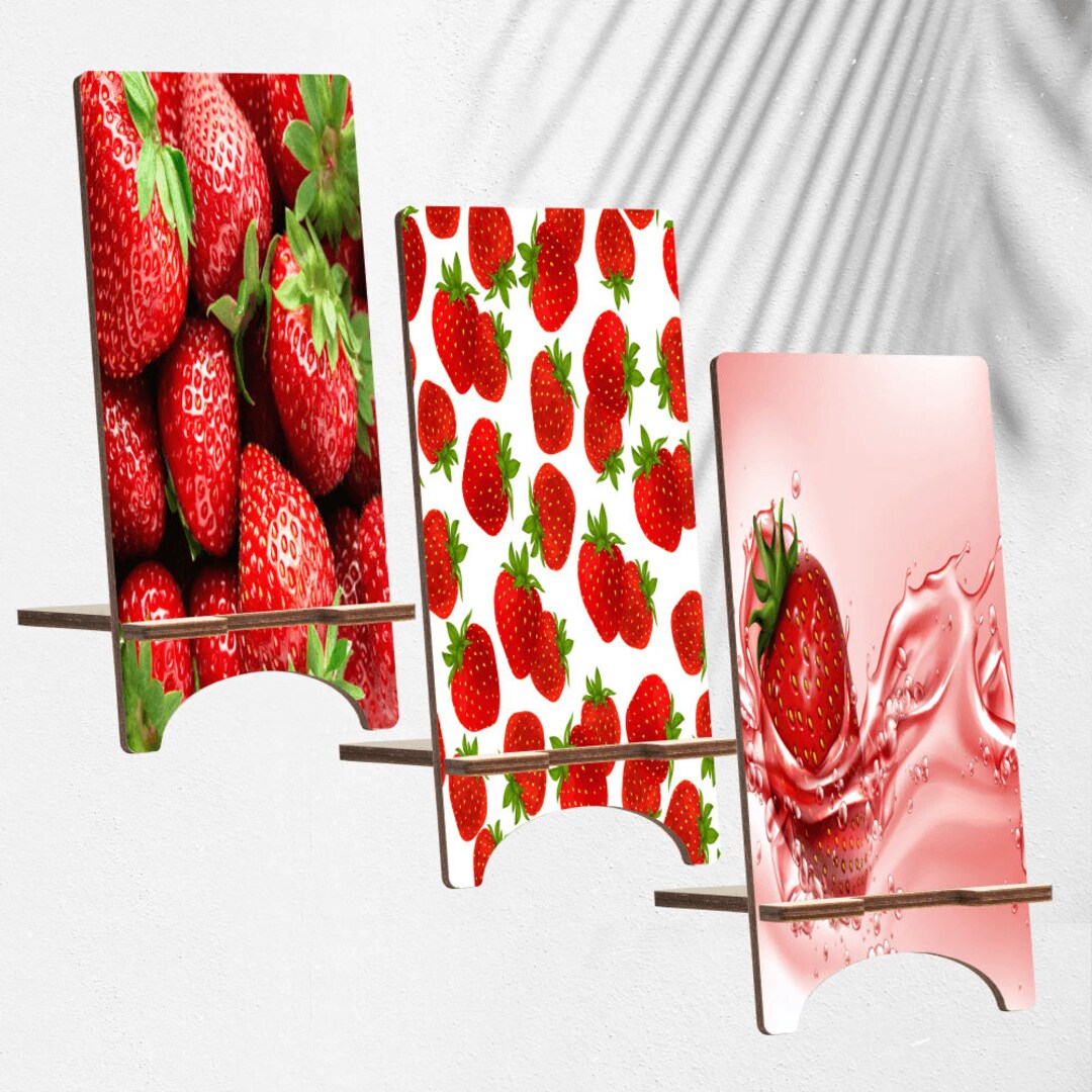 Strawberries Wood Phone Stand, Fruit Holder for iPhone 14 13 12 11 Pro ...