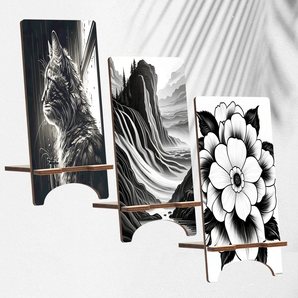 Drawing Wood Phone Stand Abstract Holder for iPhone 14 13 12 - Etsy