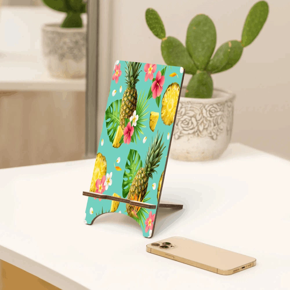 Pineapple Wood Phone Stand, Tropical Holder for iPhone 14 13 12 11 Pro ...
