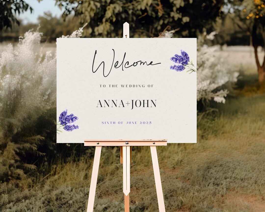Lavender Wedding Welcome Sign Template, Destination Wedding Welcome ...