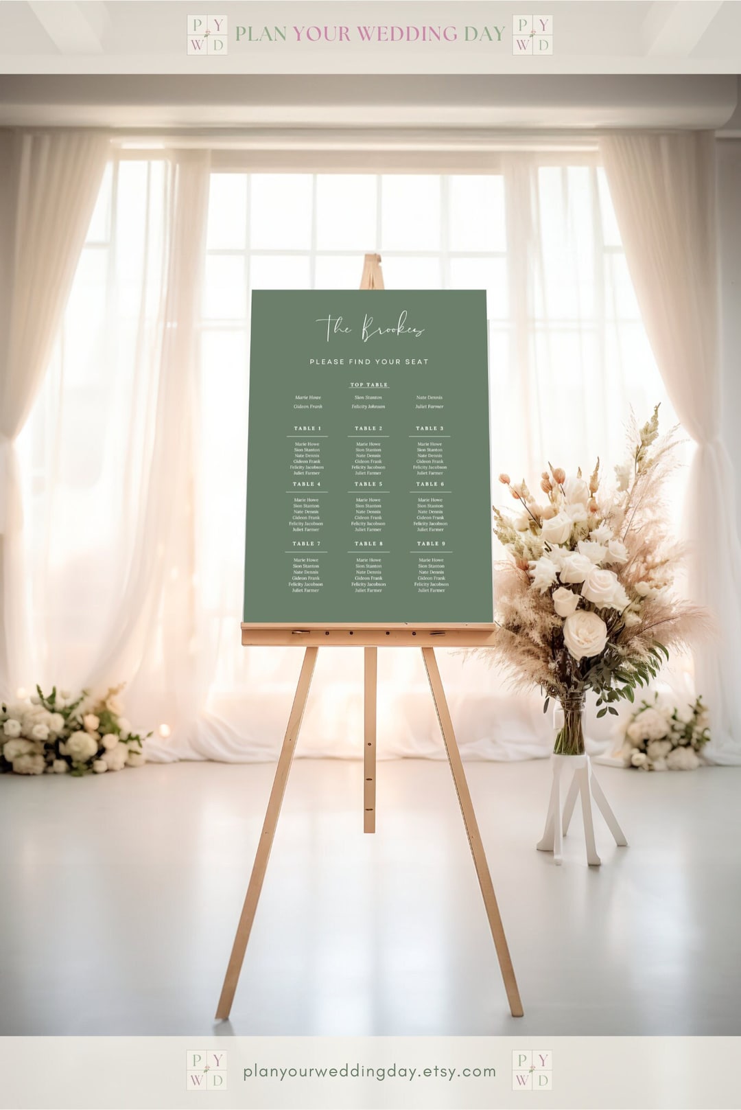 Minimal Green Wedding Table Plan Template, Unique Wedding Seating Chart ...