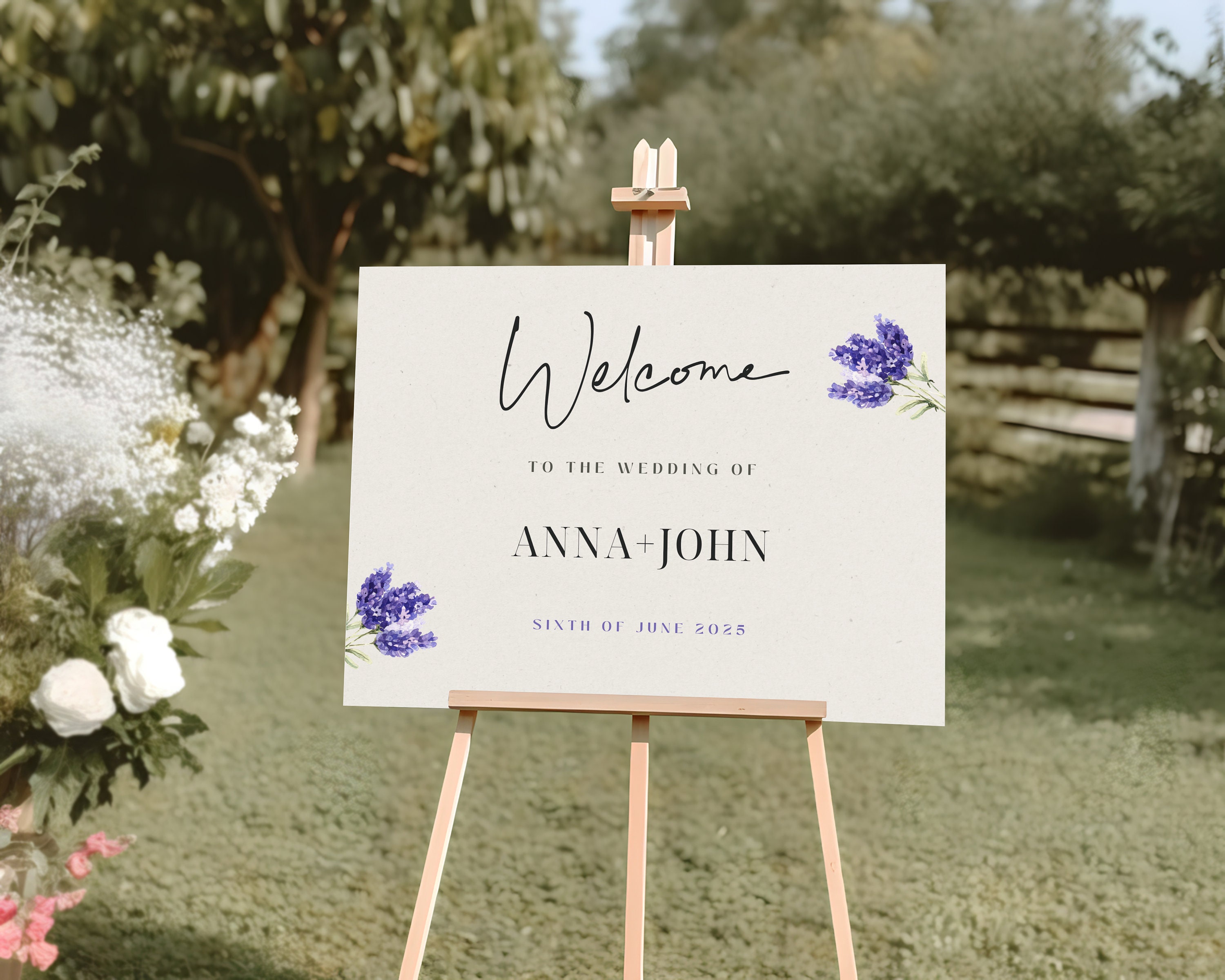 Lavender Wedding Welcome Sign Template, Destination Wedding Welcome ...
