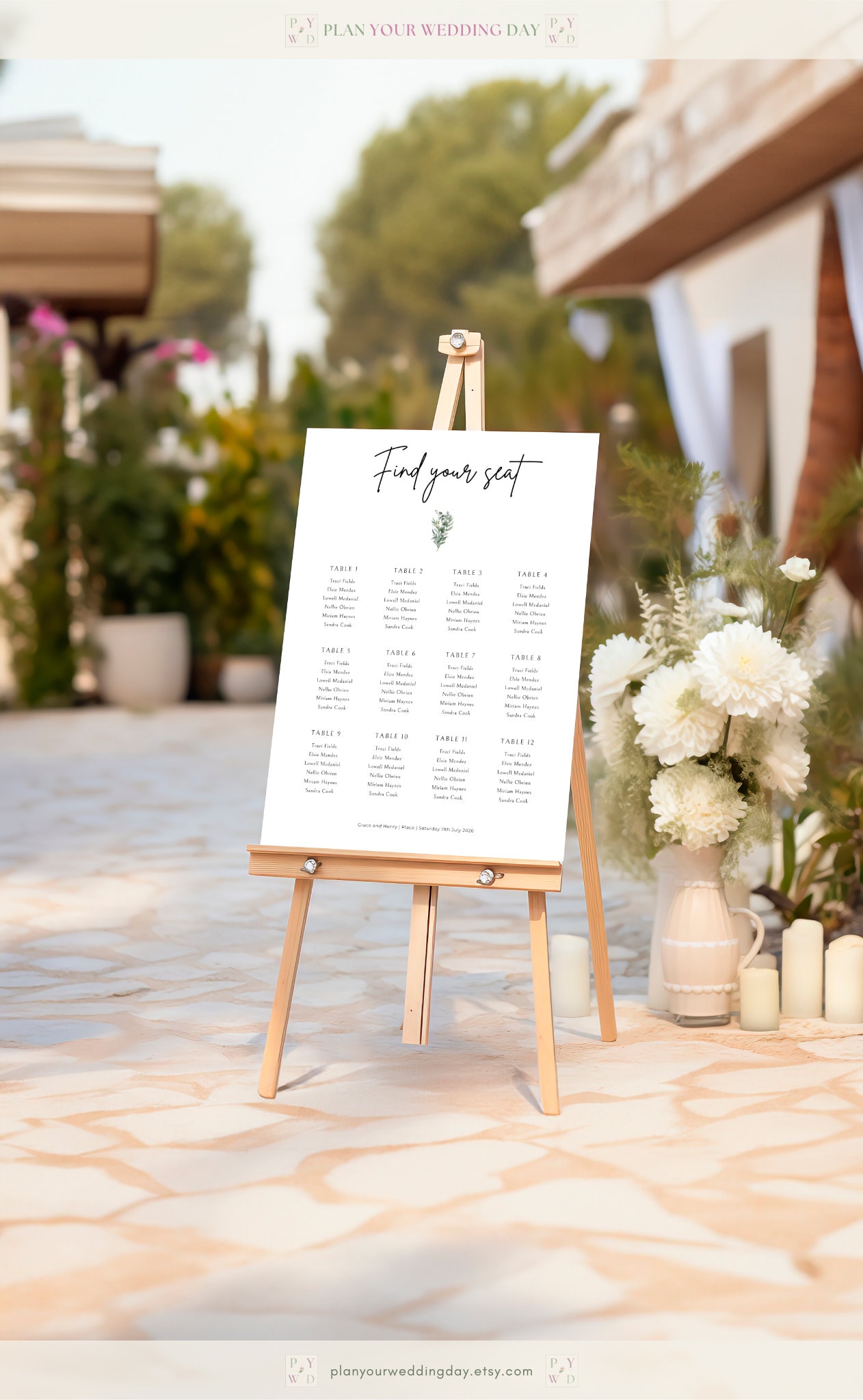 Eucalyptus Wedding Table Plan Template, Unique Wedding Seating Chart ...