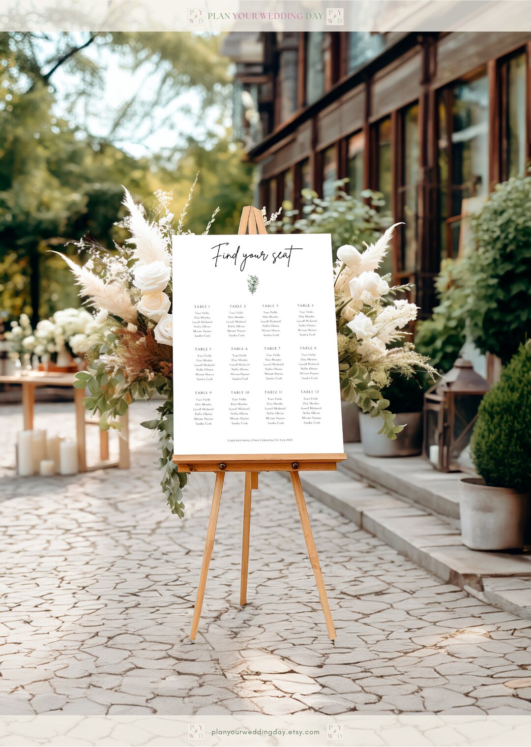 Eucalyptus Wedding Table Plan Template, Unique Wedding Seating Chart ...