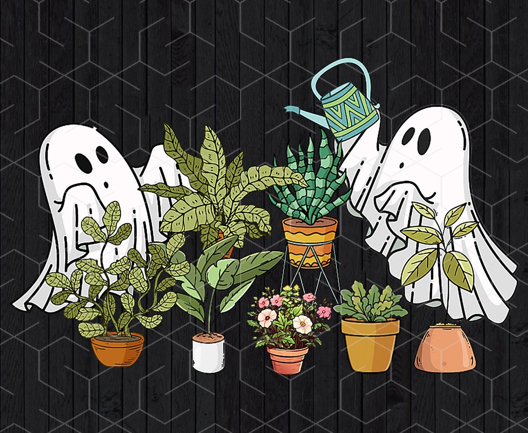Spooky Plant Lady Halloween Png Ghost Garden Watering Flowers - Etsy