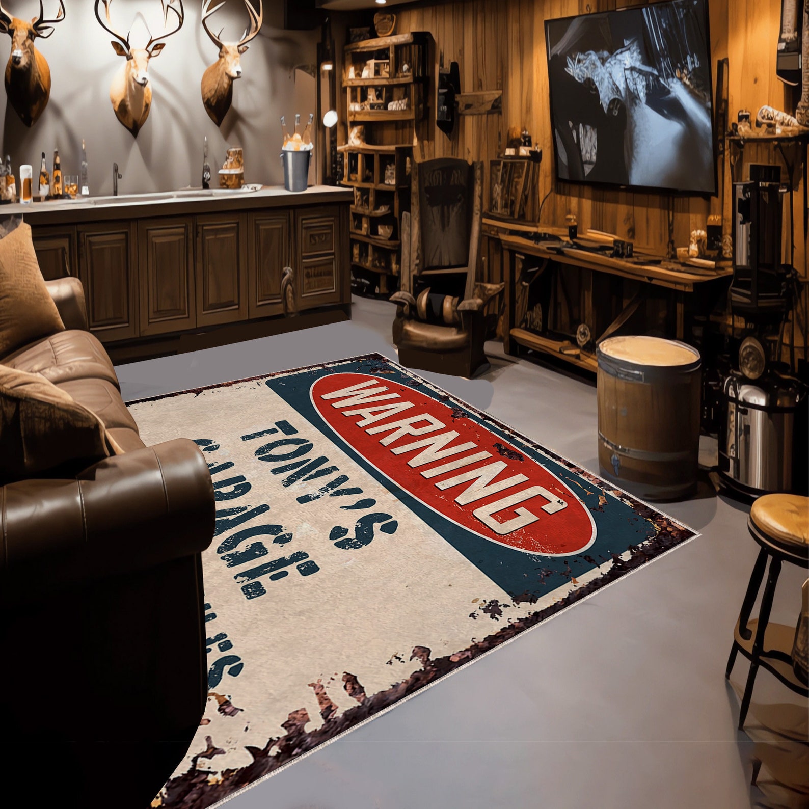 Custom Name Garage Area Rug: Personalized Warning Sign Design - Etsy