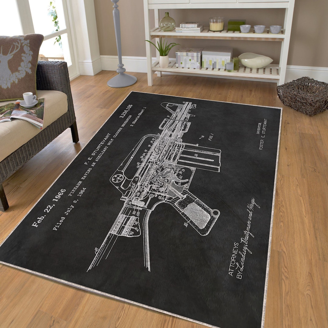 AR 15 Decoration Area Rug, AR-15 Patent Rug for Living-room, Gun ...