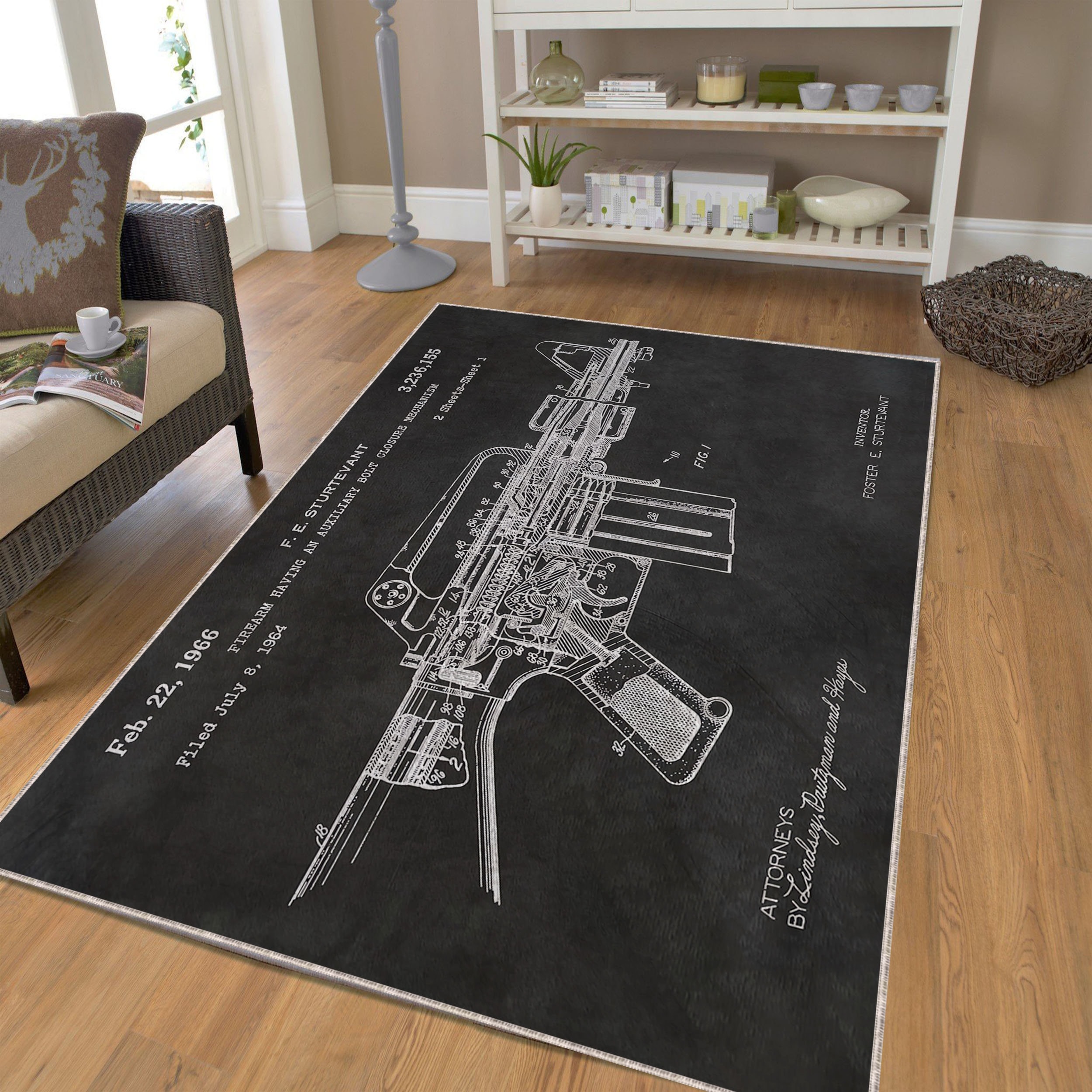 AR 15 Decoration Area Rug, AR-15 Patent Rug for Living-room, Gun ...