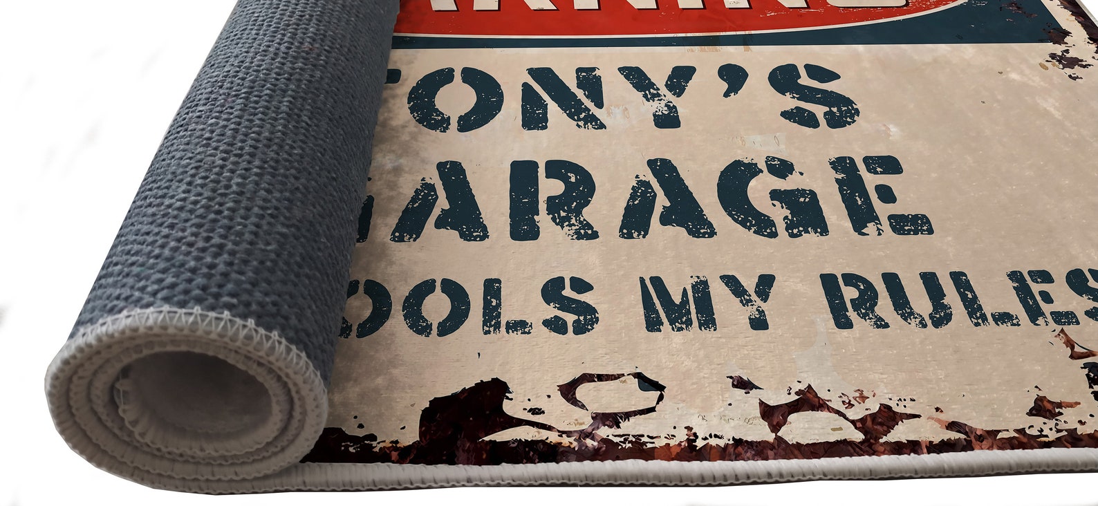 Custom Name Garage Area Rug: Personalized Warning Sign Design - Etsy