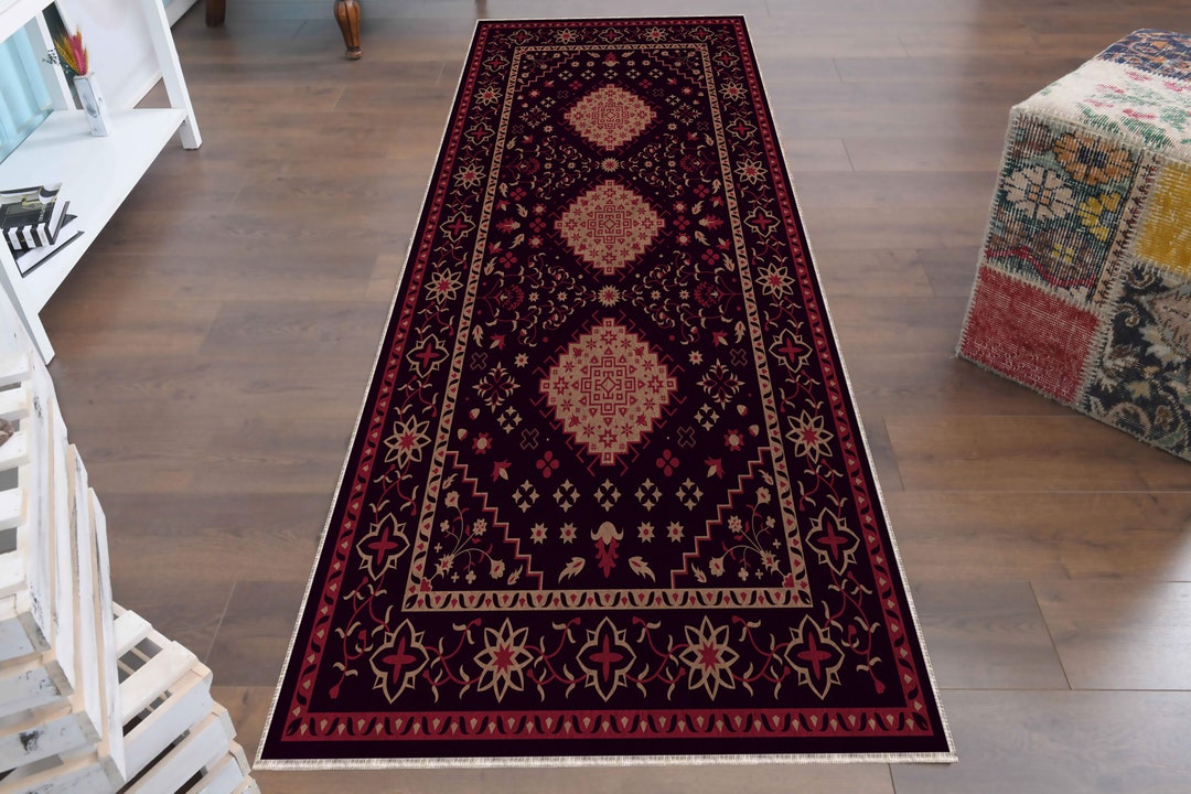 Persian Damask Patterned Runner Rug, Hallway Runner - Etsy