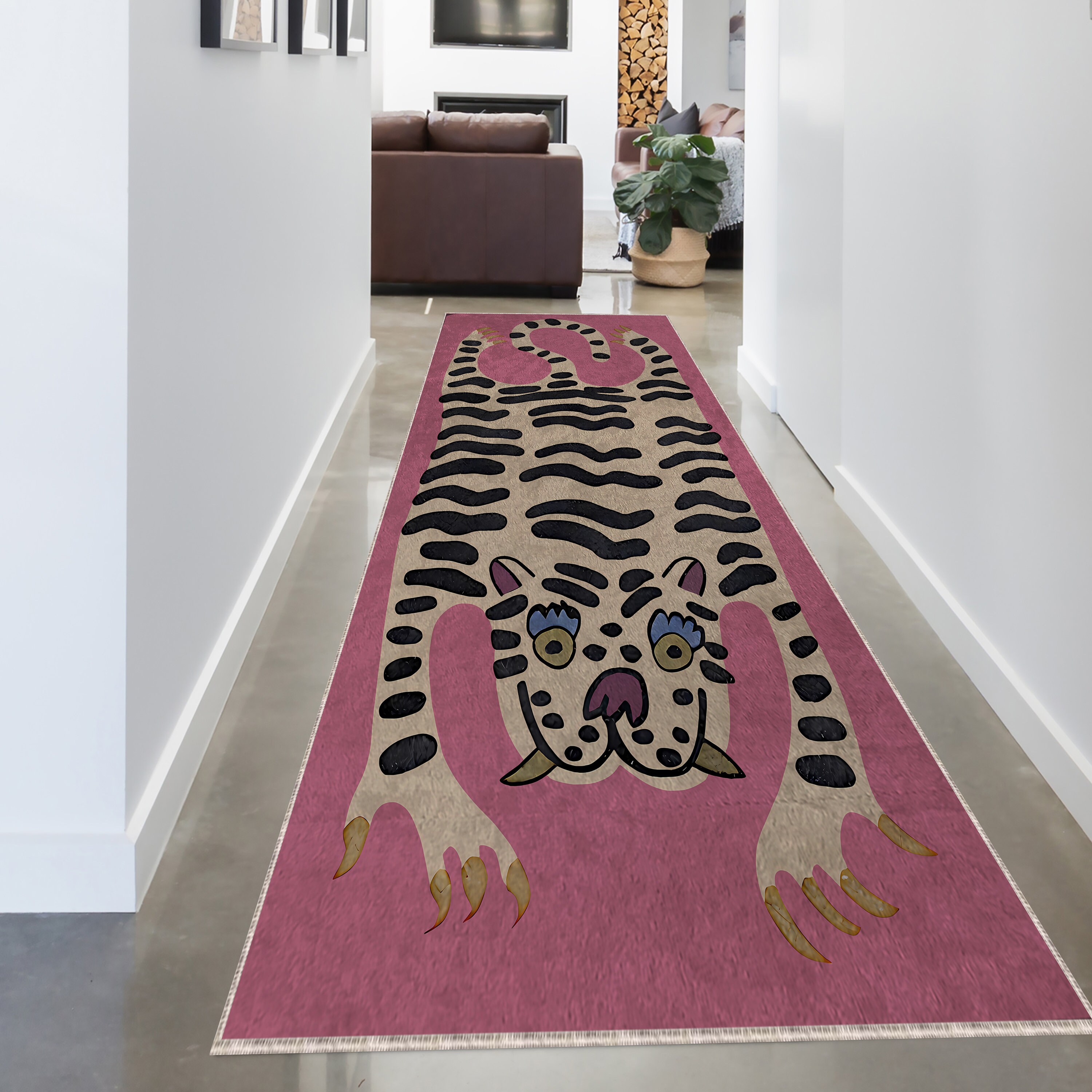 Funny Tiger Skin Hallway Runner, Pink Runner Decoration, Pink Tiger ...