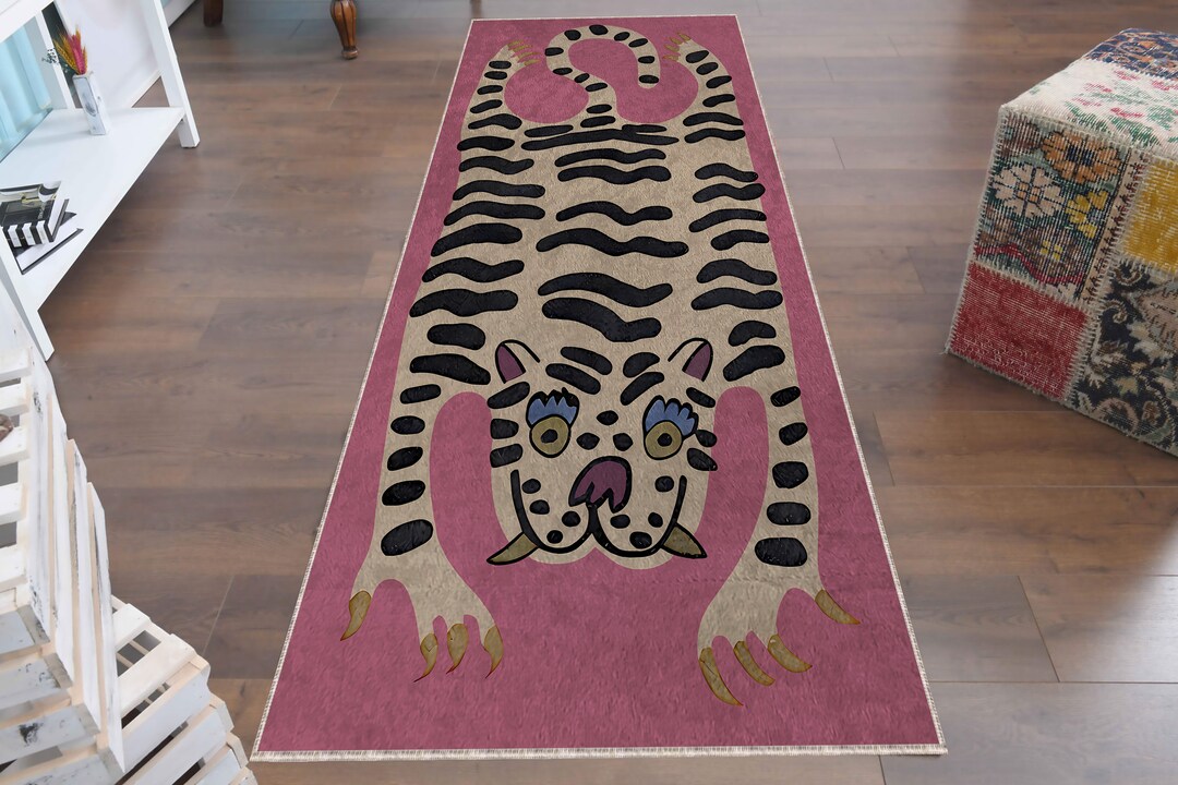 Funny Tiger Skin Hallway Runner, Pink Runner Decoration, Pink Tiger ...