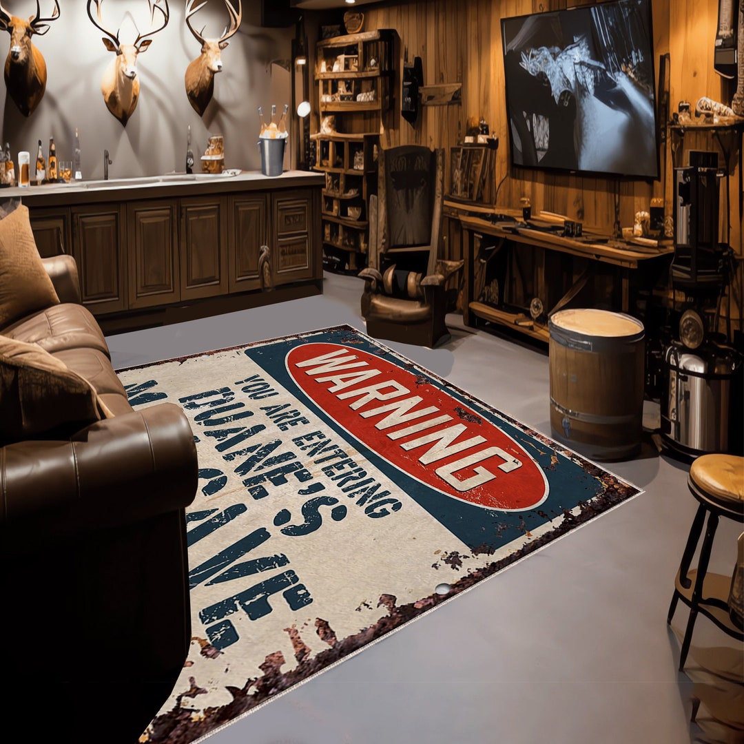 Custom Man Cave Rug: Personalized Warning Sign Decor - Etsy